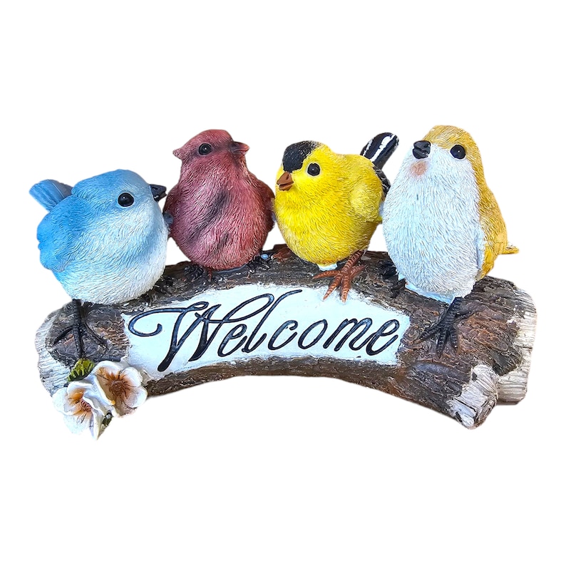 Welcome Birds on a Log Polyresin Hand Painted Poly Resin Garden Decor ...