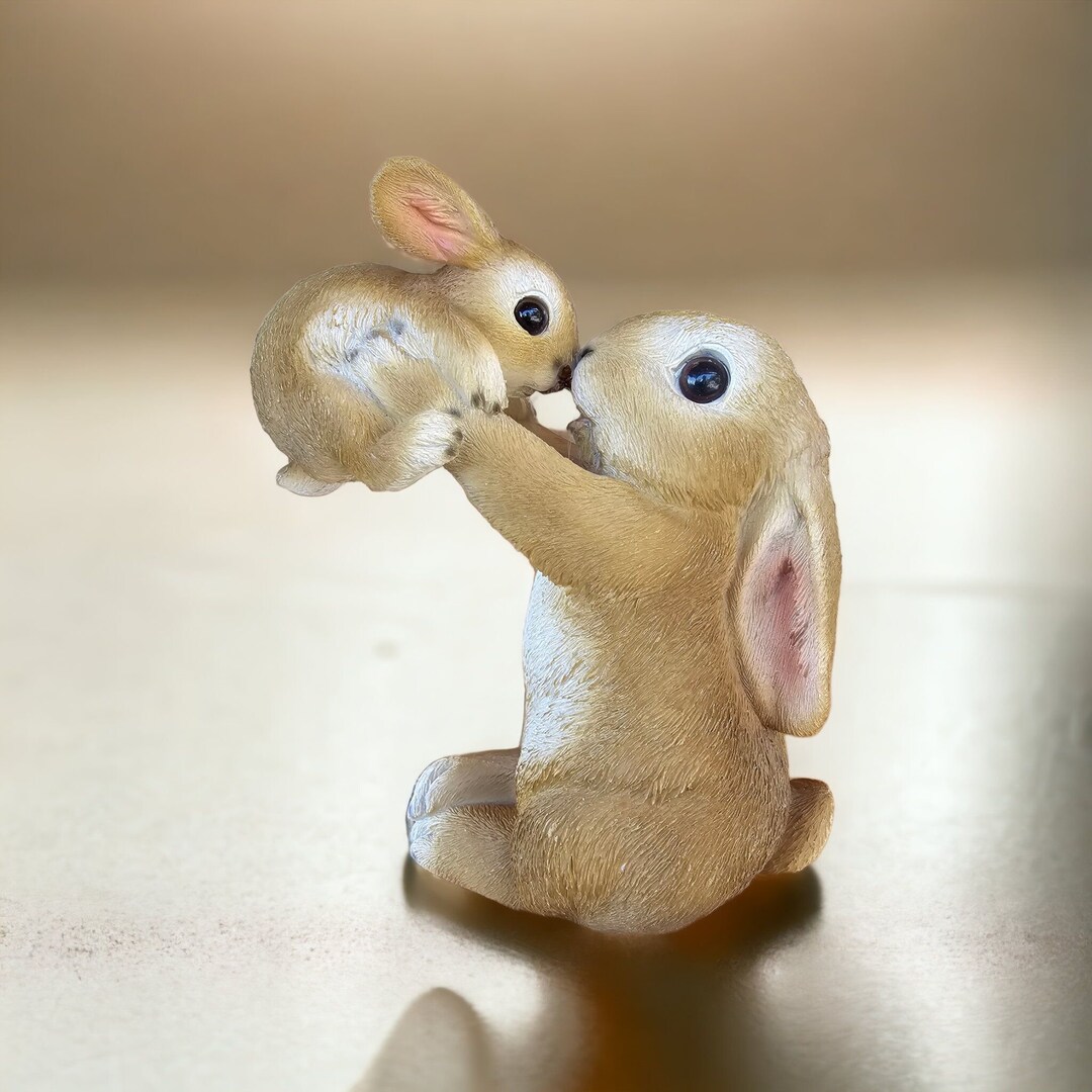 Bunny Rabbit Momma and Baby Polyresin Hand Painted Poly Resin Garden ...