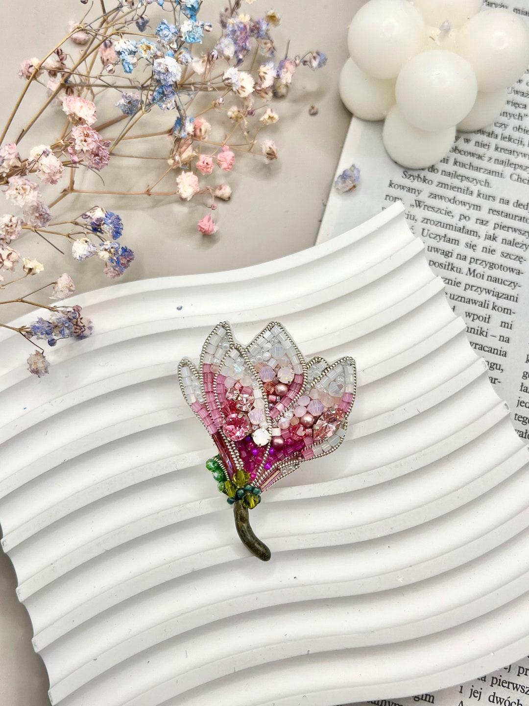 Embroidered Magnolia Brooch, Magnolia Flower Pin, Magnolia Jewelry ...