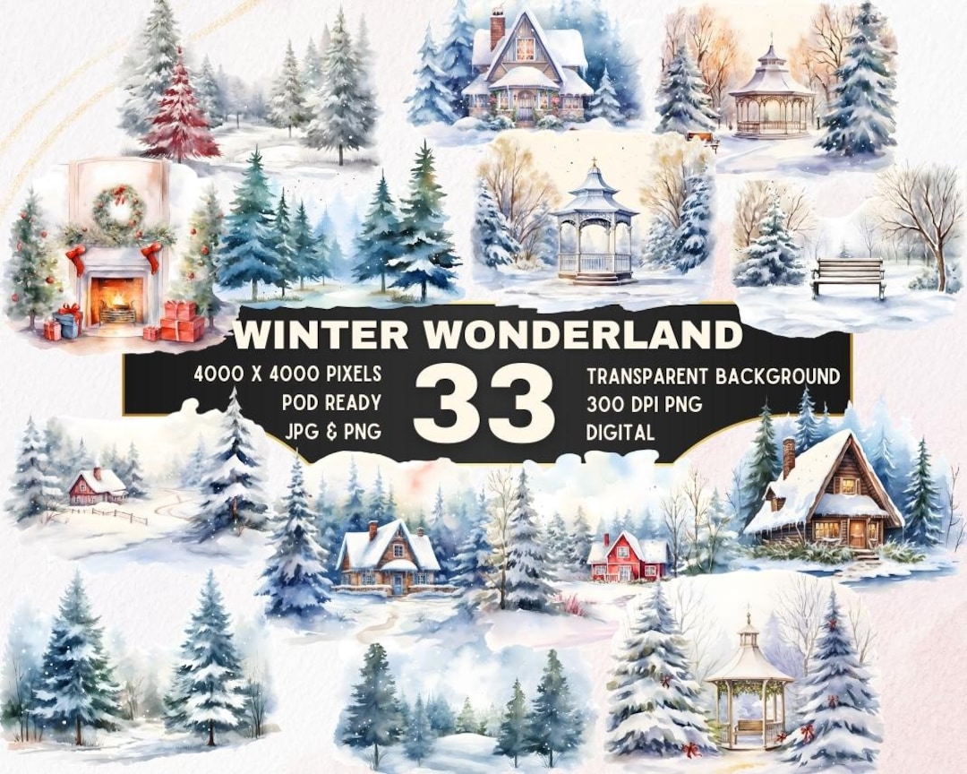 33 Watercolor Winter Wonderland Background Clipart, Winter Landscape ...