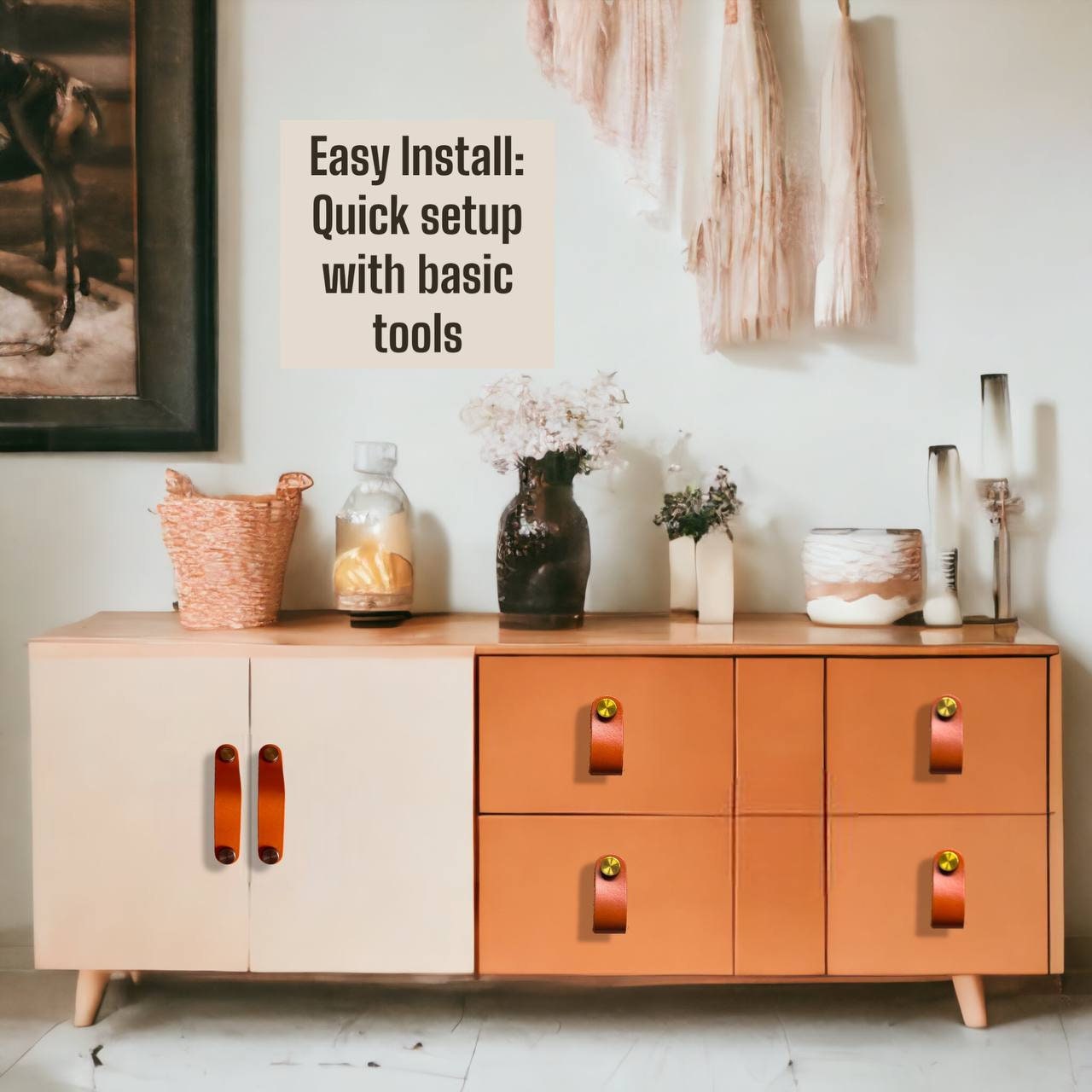 Handcrafted Leather Cabinet Handles, Leather Cabinet Hardware, Leather Drawer Pulls, Minimalist ...