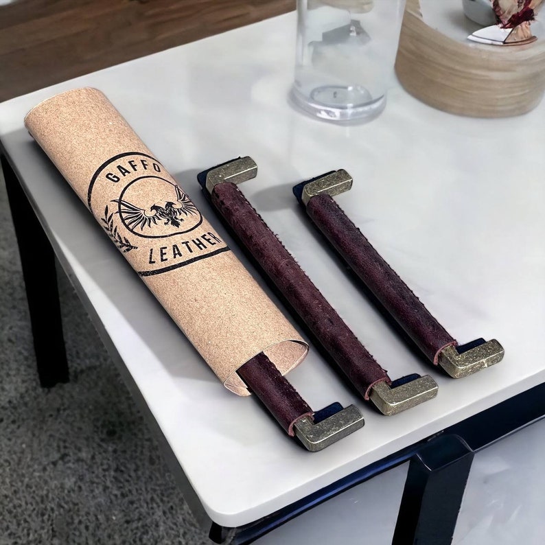 Leather Drawer Pulls, Vintage Elegance Leather Antique Brass Pulls, Black Leather Dresser Pulls ...