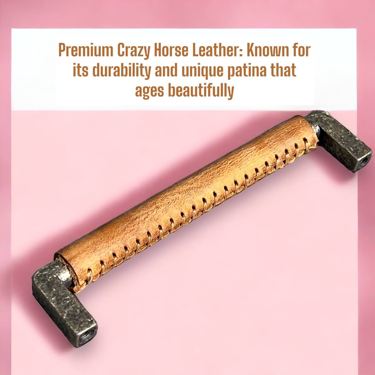 Hand-stitched Crazy Horse Leather Drawer Pulls, Antique Brass Pulls ...