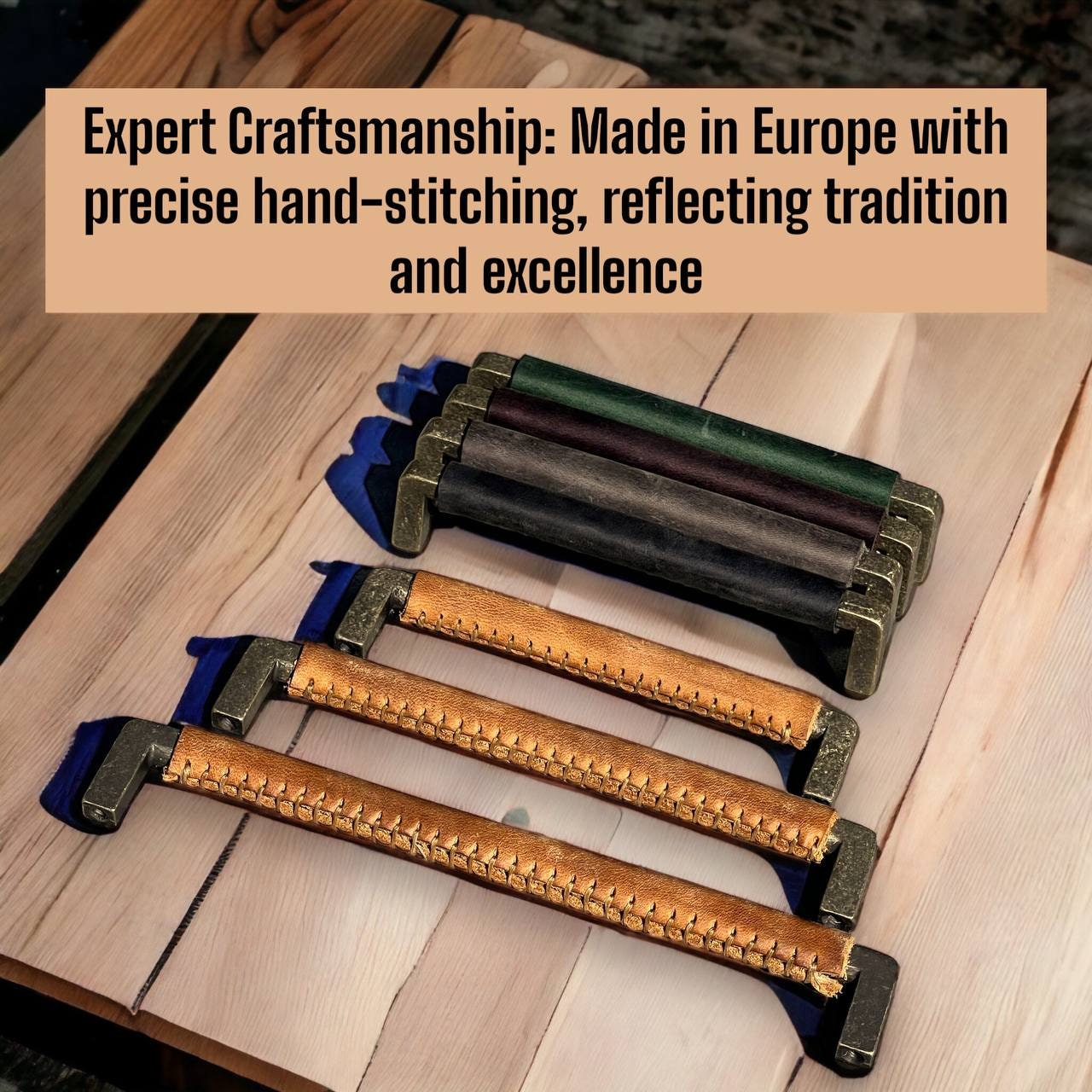 Hand-stitched Crazy Horse Leather Drawer Pulls: Antique Brass Cabinet ...