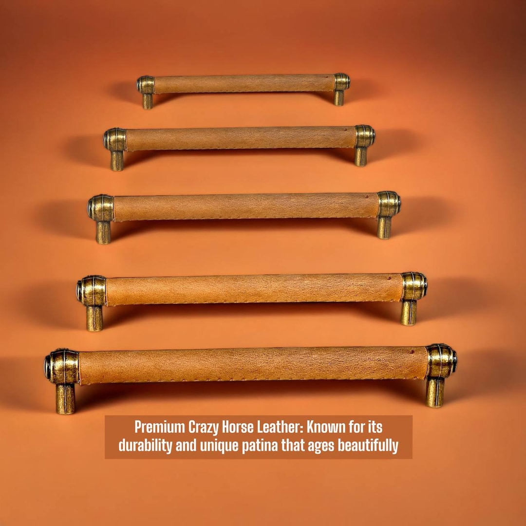 Antique Brass Leather Drawer Pull, Hand-stitched Leather Wrap Pull, Elegant Leather Drawer ...