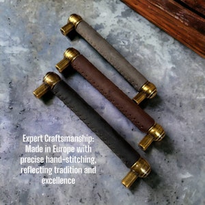 Handcrafted Leather Drawer Handles, Antique Brass Pulls, Premium ...