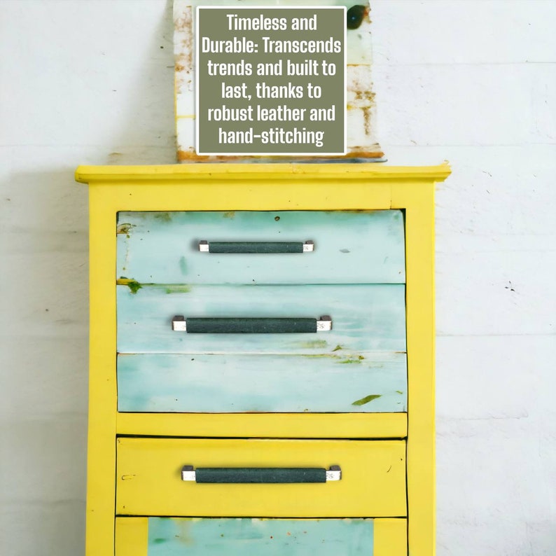 Hand-stitched Crazy Horse Leather Drawer Pulls: Antique Brass Cabinet ...