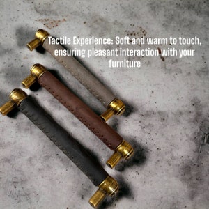 Hand-stitched Leather Drawer Pull: Antique Brass Cabinet Handle - Etsy