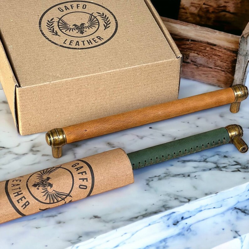 Premium Leather Drawer Handle, Leather Cabinet Pull, Vintage Leather Pull, Antique Brass Leather ...