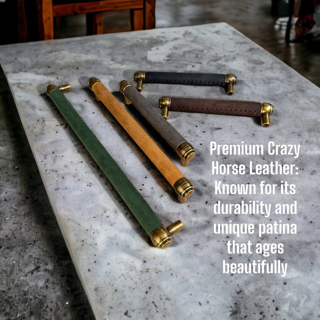 Premium Leather Drawer Handle, Leather Cabinet Pull, Vintage Leather Pull, Antique Brass Leather ...