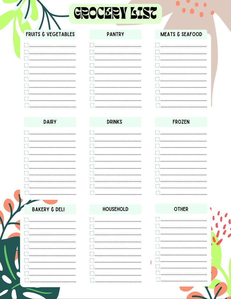 Grocery List, Grocery List Printable, Shopping List, Shopping List ...