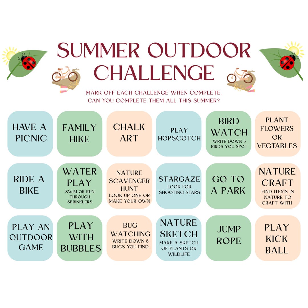 Summer Kids Activity Printable, Kids Summer Bucket List, Kids Outdoor ...