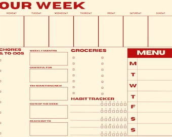 Our Week Calendar in Red/white - Aesthetic Weekly Calendar Download ...