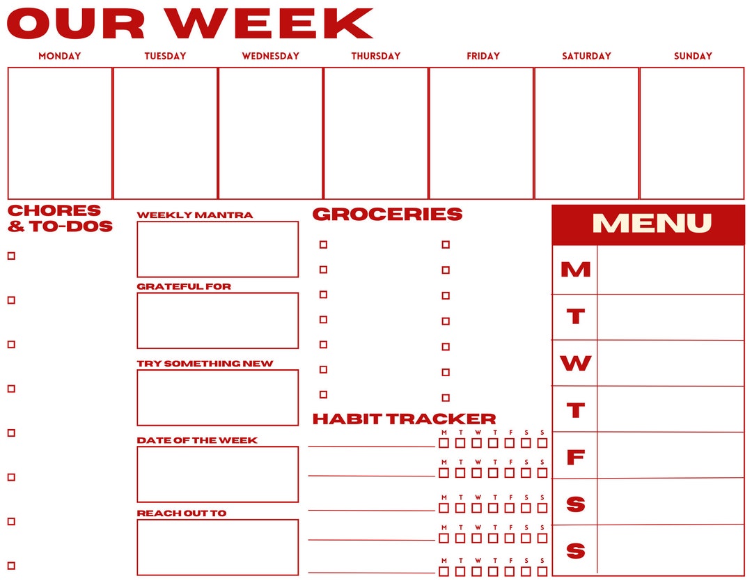 Our Week Calendar in Red/white - Aesthetic Weekly Calendar Download ...