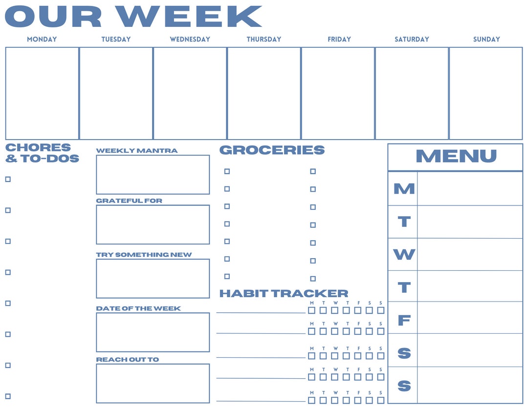 Our Week Calendar in White/teal - Aesthetic Weekly Calendar Download ...