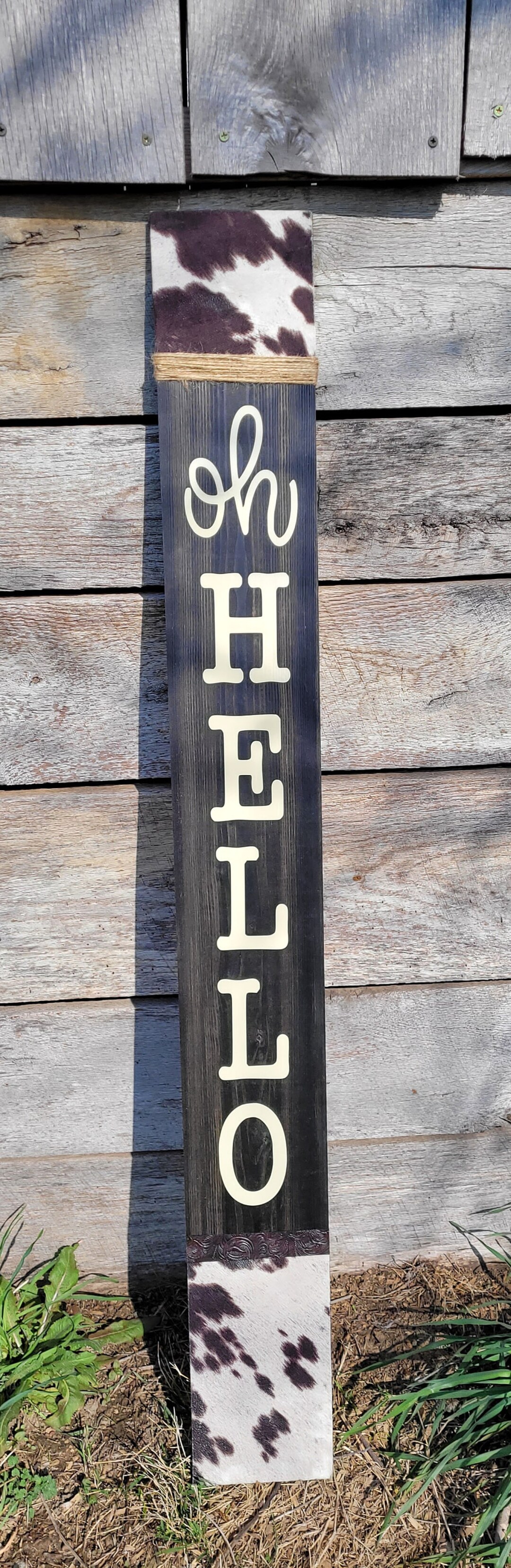 48x5.5 Western Style Cow Print Wooden Sign and or Porch Sign Howdy, Hey ...