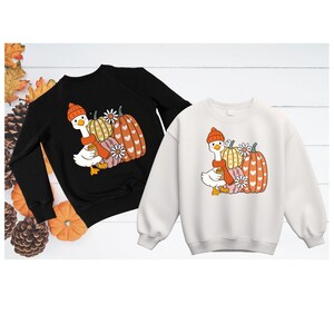 Super Cute Fall Goose Holding Latte With Pumpkins & Daisies PNG ...