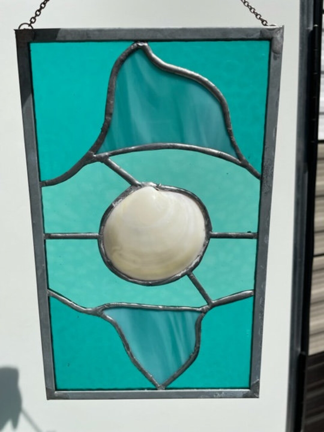 Stained Glass Sun Catcher Panel, Stained Glass Sea Green Abstract ...