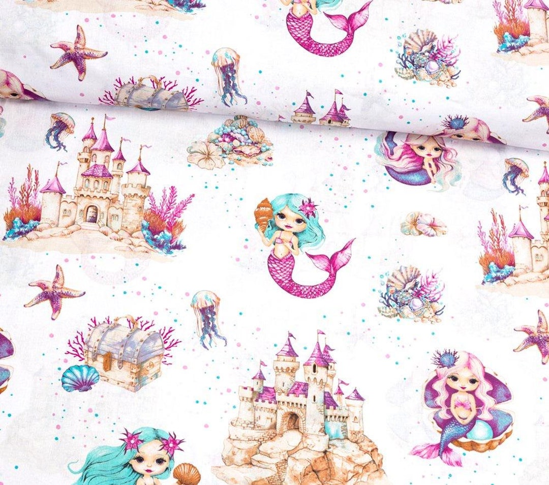 Pink Mermaids Cotton Fabric / Cotton Material by the Half Meter, Yard ...