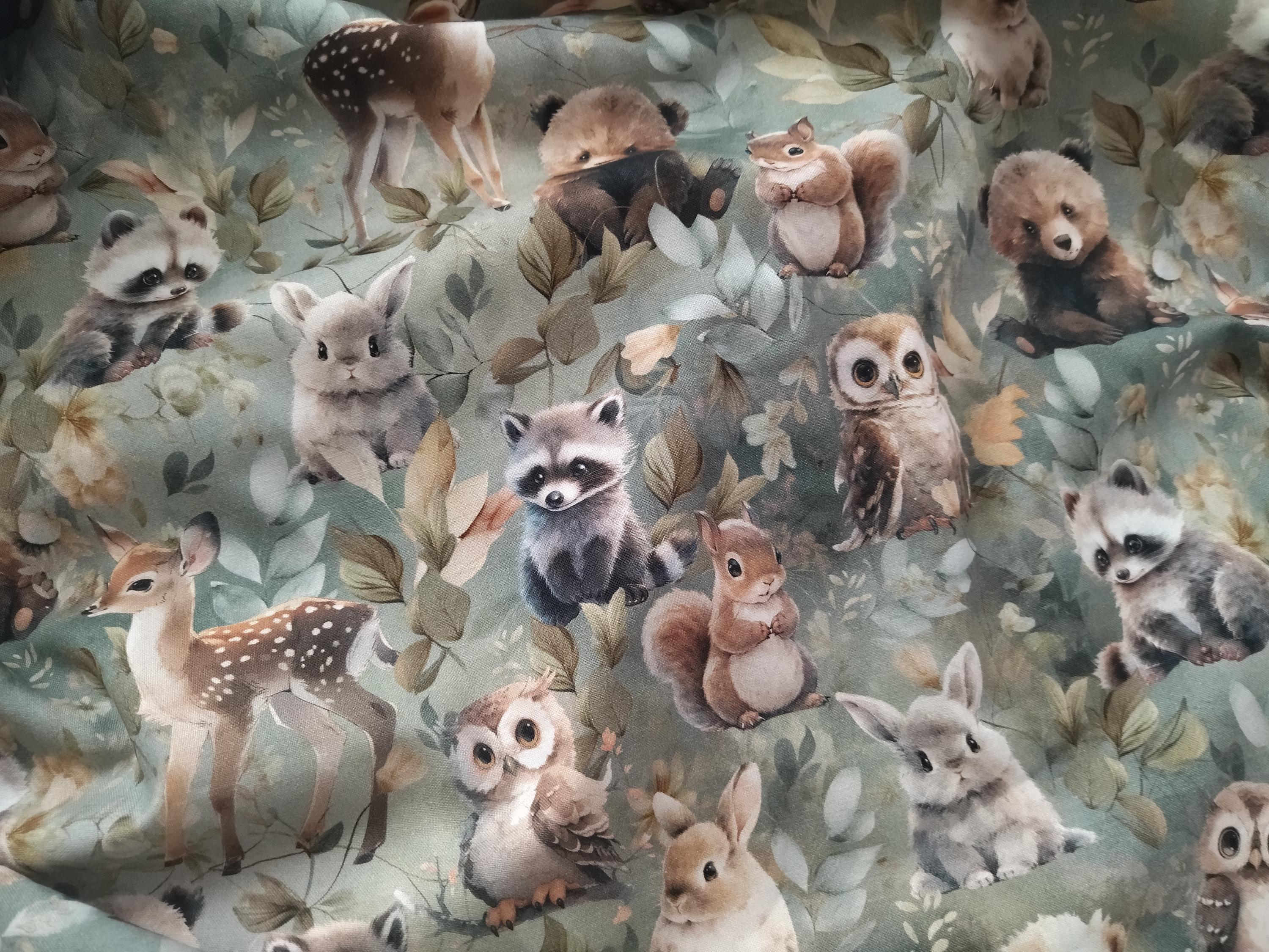 Spring Forest Animals Cotton Fabric / Material by the Meter, Yard / Width 158cm, 62" / Baby ...