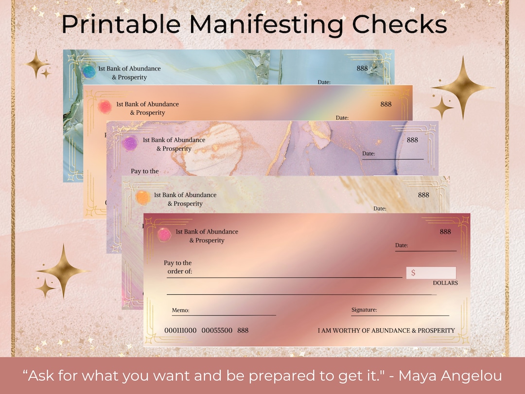 Printable Money Manifestation Checks - Law of Attraction Tool - Cash ...