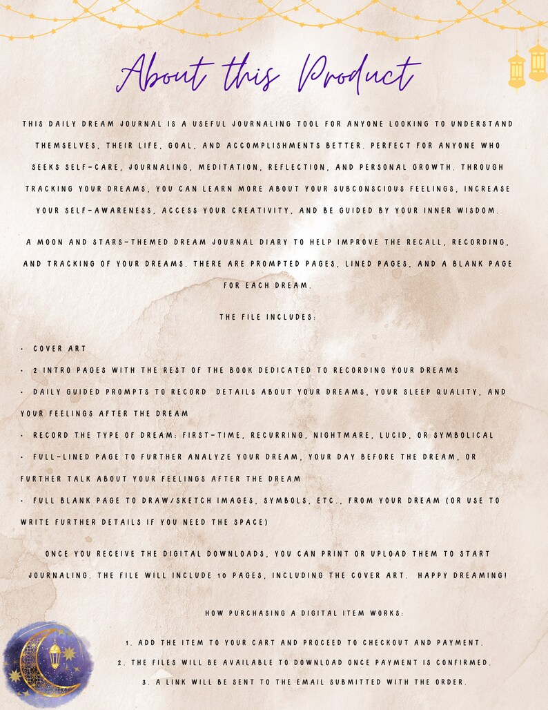 Printable Dream Journal: Daily Dream Tracker (PDF) - Etsy