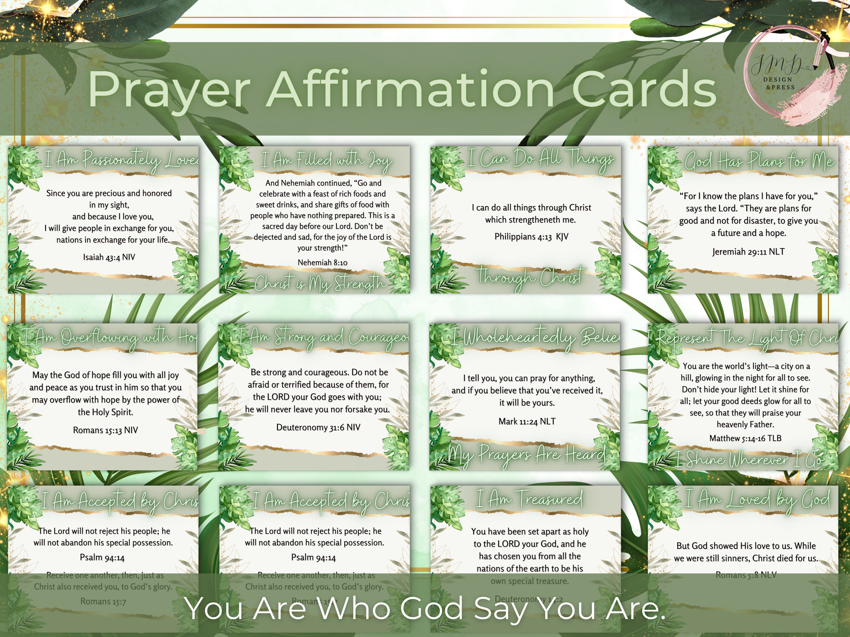 Christian Affirmation Cards: Bible Verse Scripture (digital Download ...