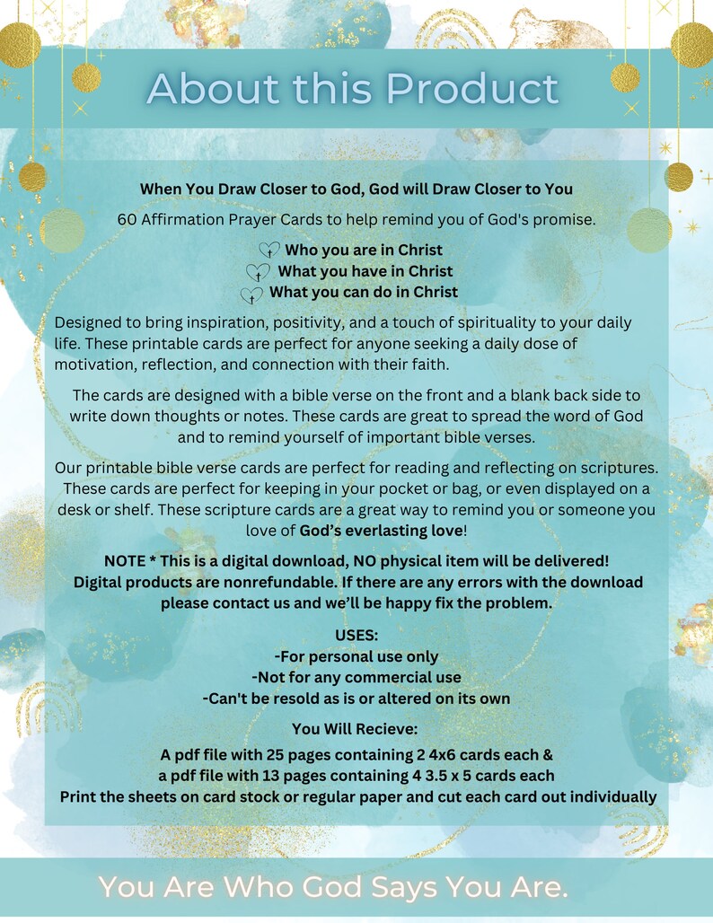 Prayer Affirmation Cards Bible Verse Cards Bible Scripture Cards Who ...