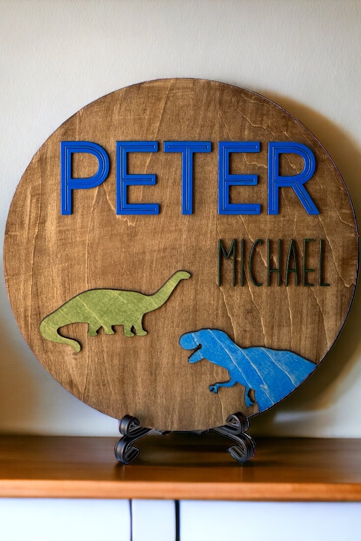 Dino Nursery Name Sign Dinosaur Baby Room Decoration for Boy Room Blue ...