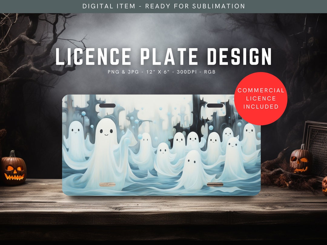 Cute Ghosts 12x6 License Plate Sublimation Design Template, JPG and PNG ...