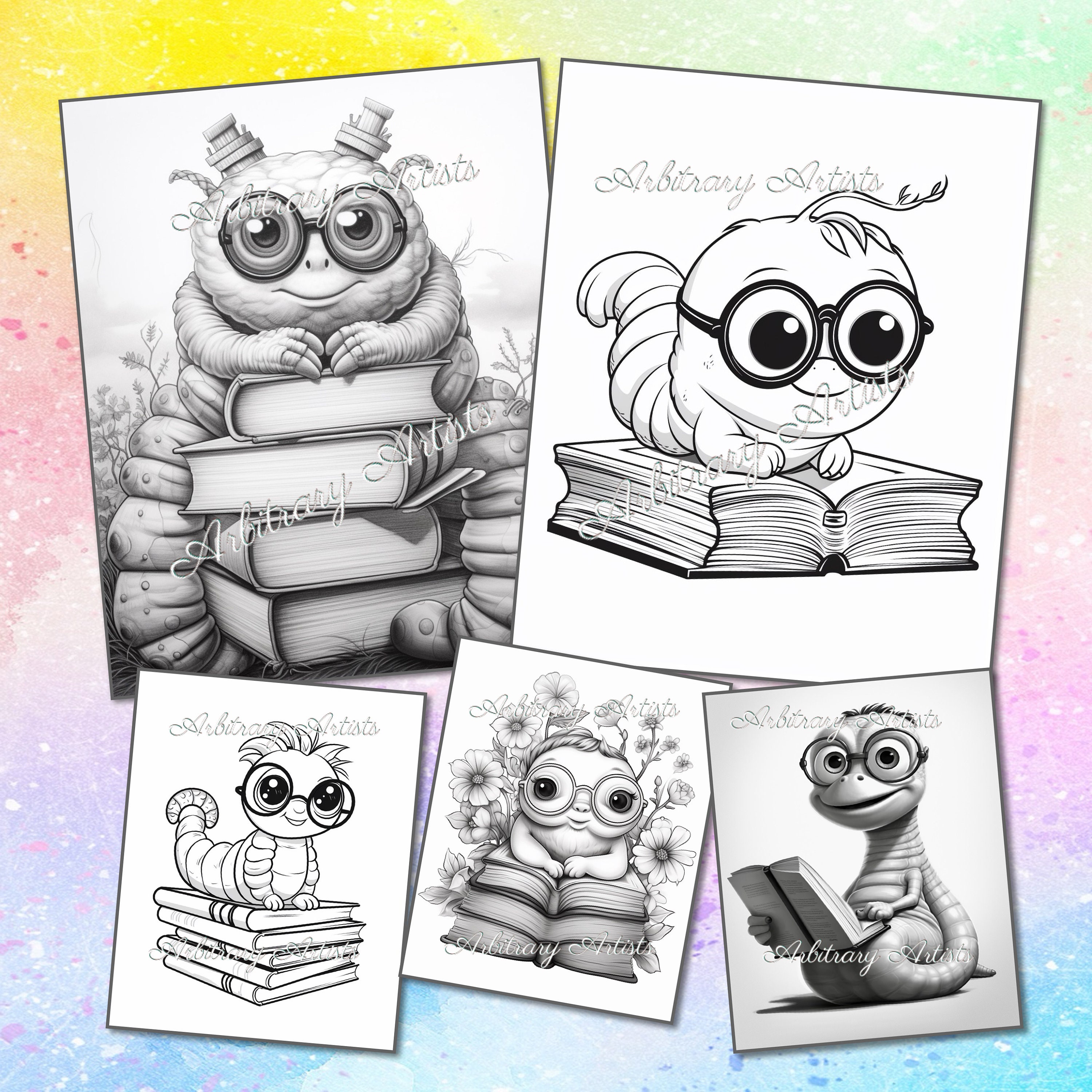 Adorable Bookworms 25 Coloring Pages - Etsy