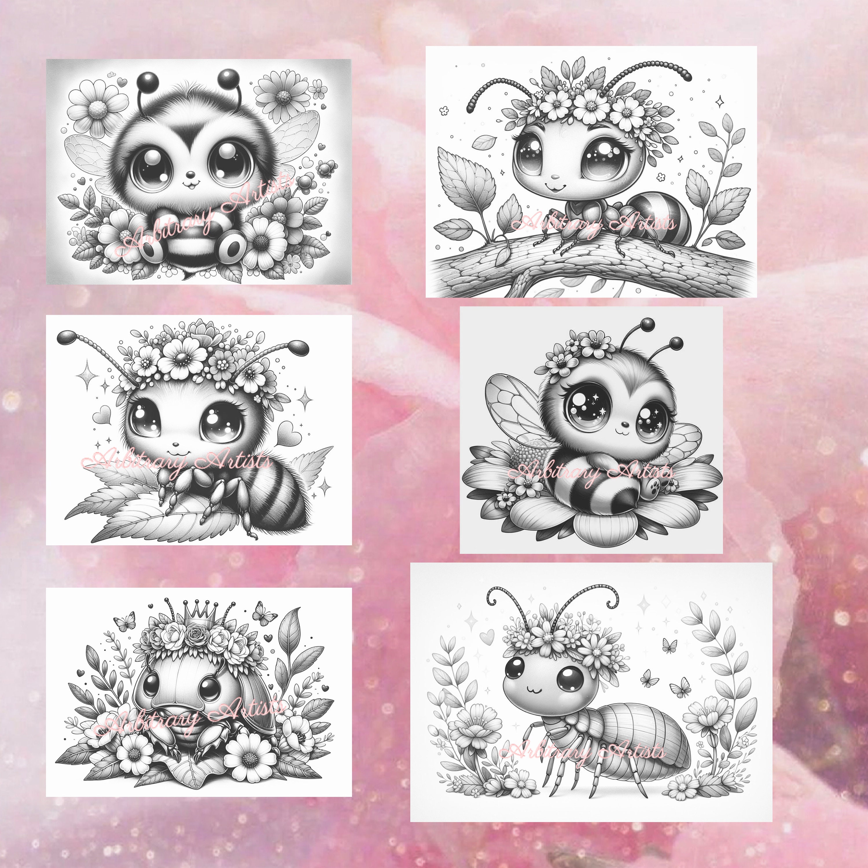 Adorable Bugs 44 Grayscale Coloring Pages - Etsy