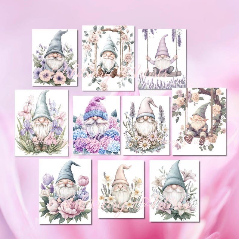 Secret Garden of Gnomes 32 Colored & Grayscale Pages, Spring, Floral ...