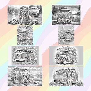 VW Van Life 40 Grayscale Coloring Pages Digital Download - Etsy