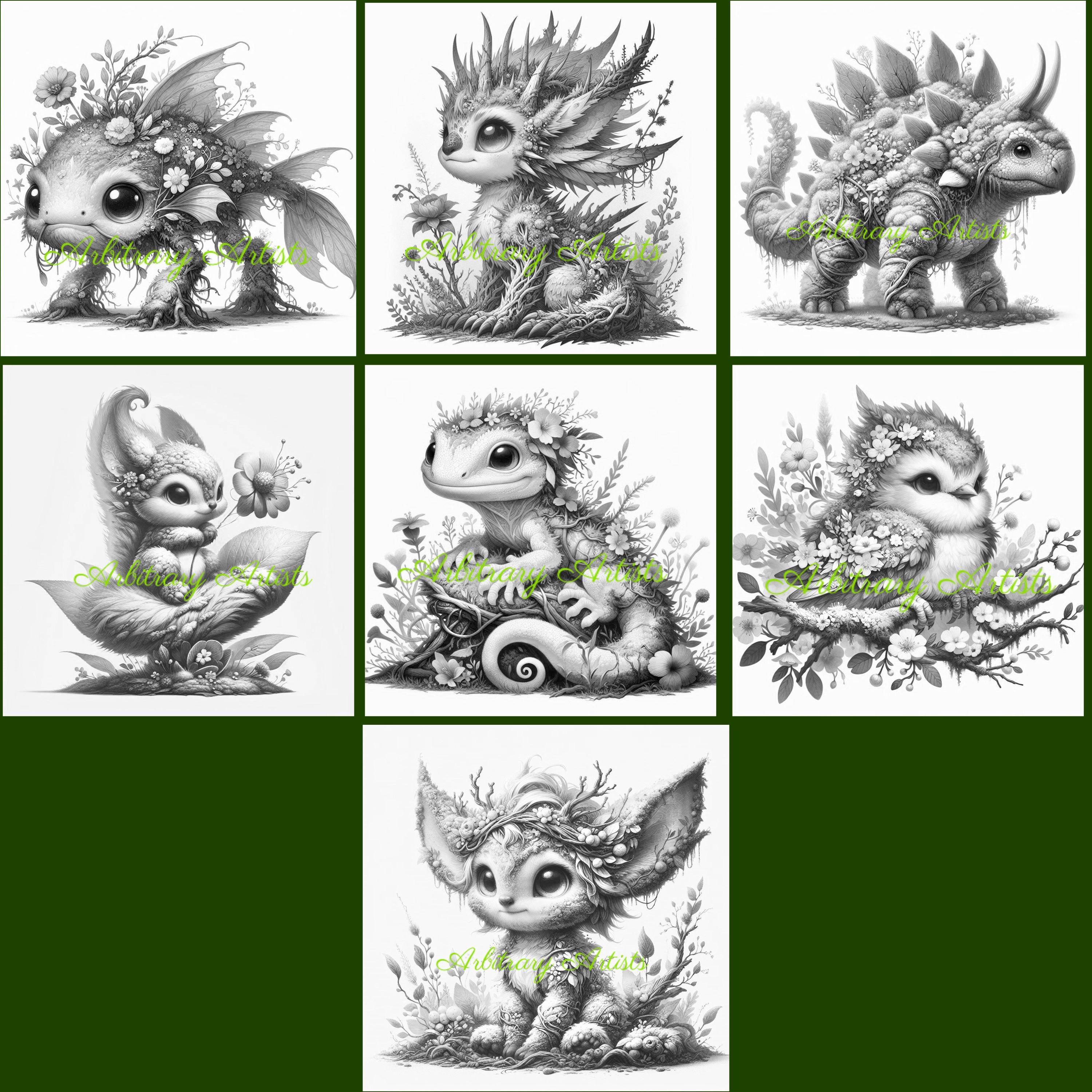 Velvet Moss Creatures - 34 Grayscale Coloring Page, Dark, Light and ...