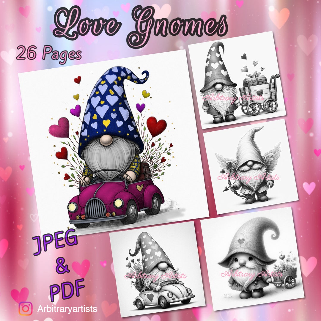 Love Gnomes 26 Grayscale Coloring Pages - Etsy