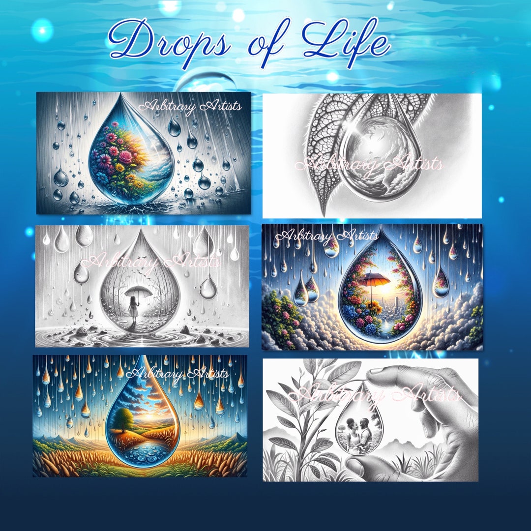Drops of Life 33 Grayscale Coloring Pages - Etsy