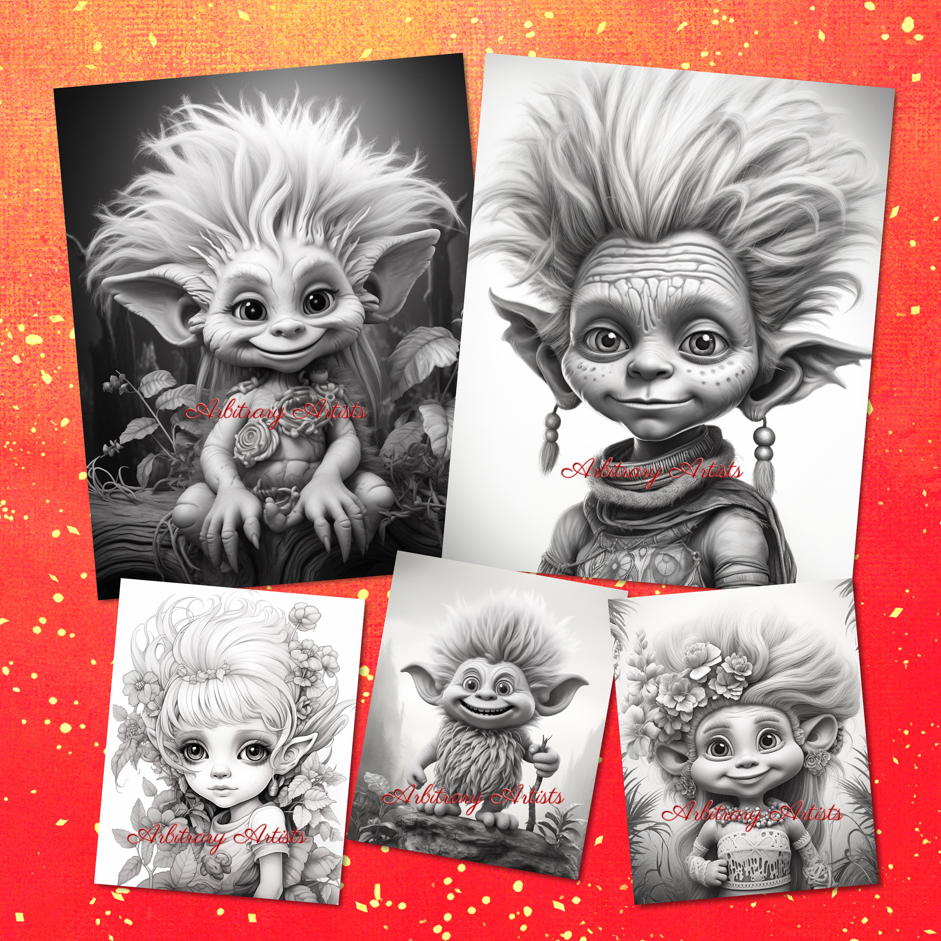 Trolls 25 Adult Grayscale Coloring Pages - Etsy