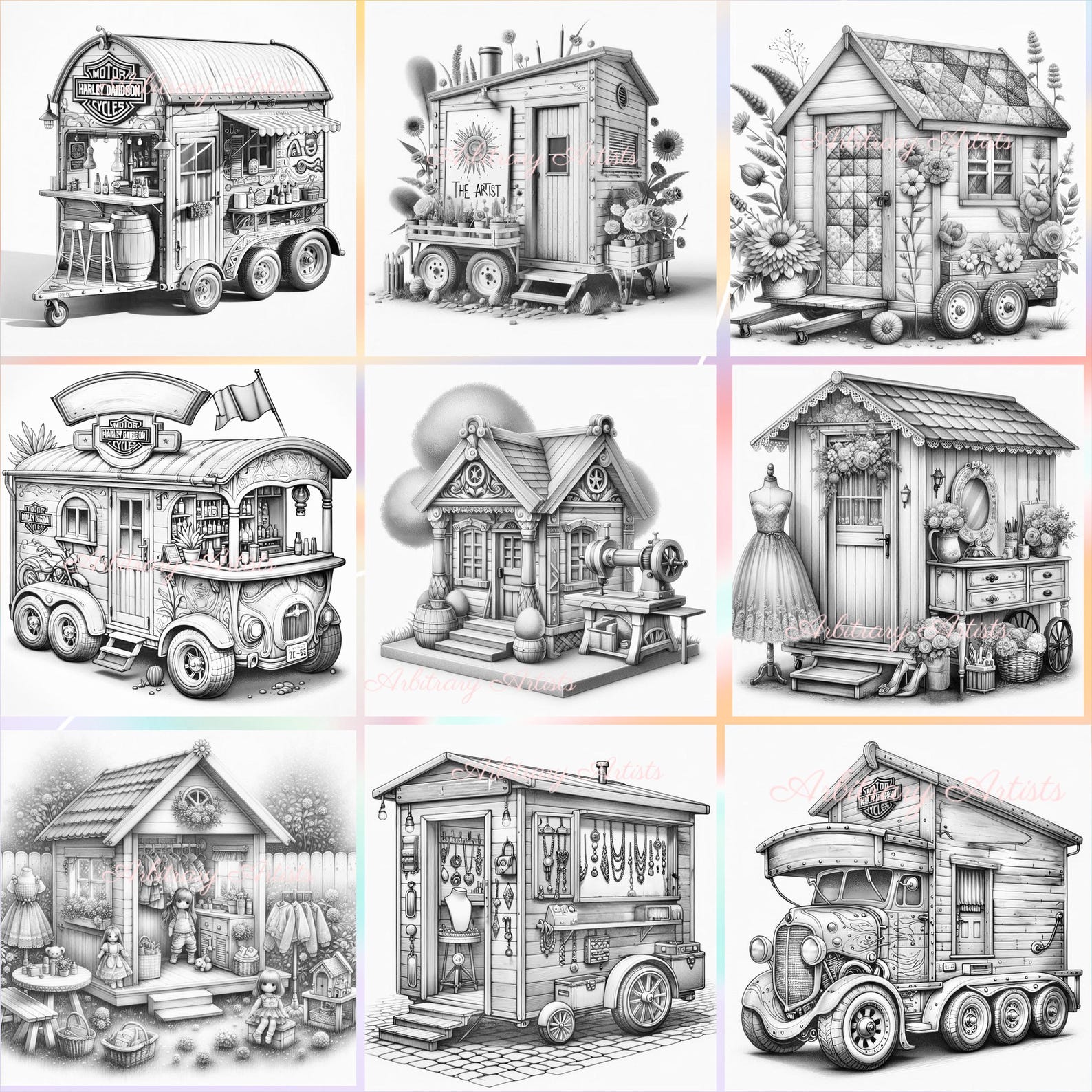 Shed Life 32 Grayscale Coloring Pages, Colored Versions, Light & Dark ...