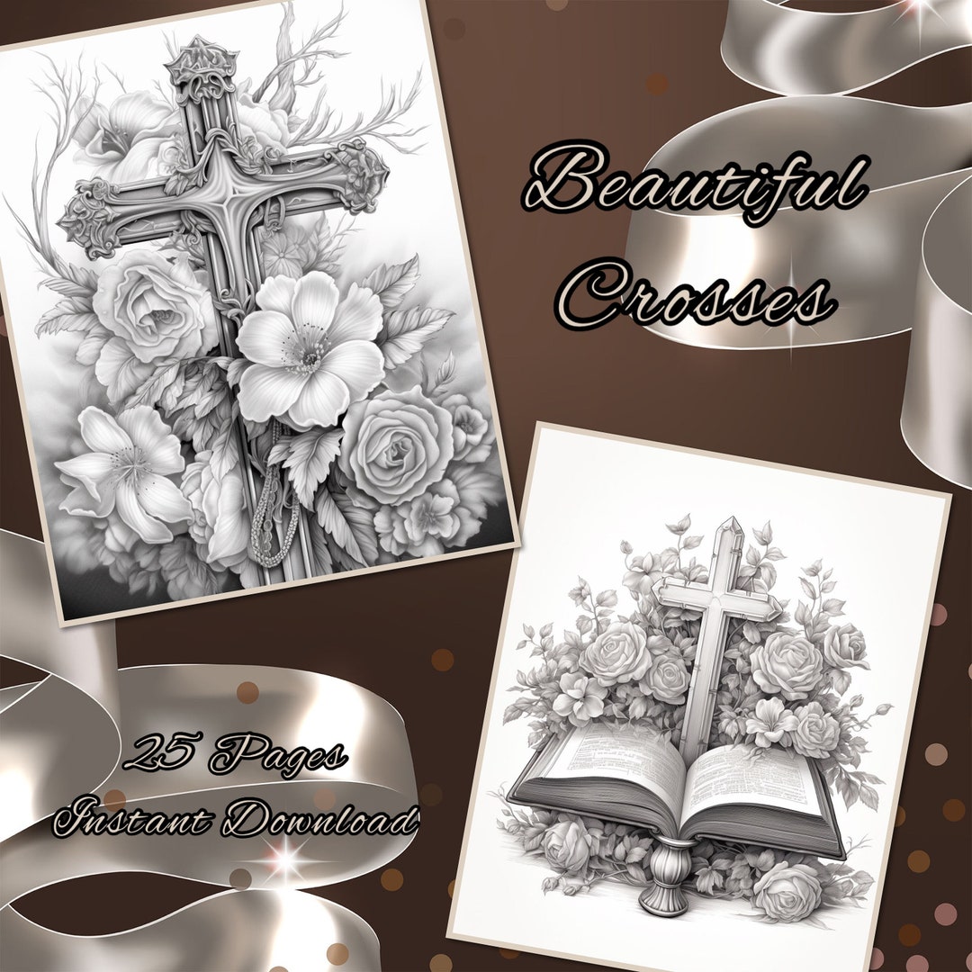 Beautiful Crosses 25 Grayscale Adult Coloring Pages - Etsy