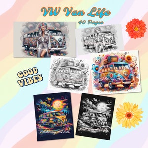 VW Van Life 40 Grayscale Coloring Pages Digital Download - Etsy