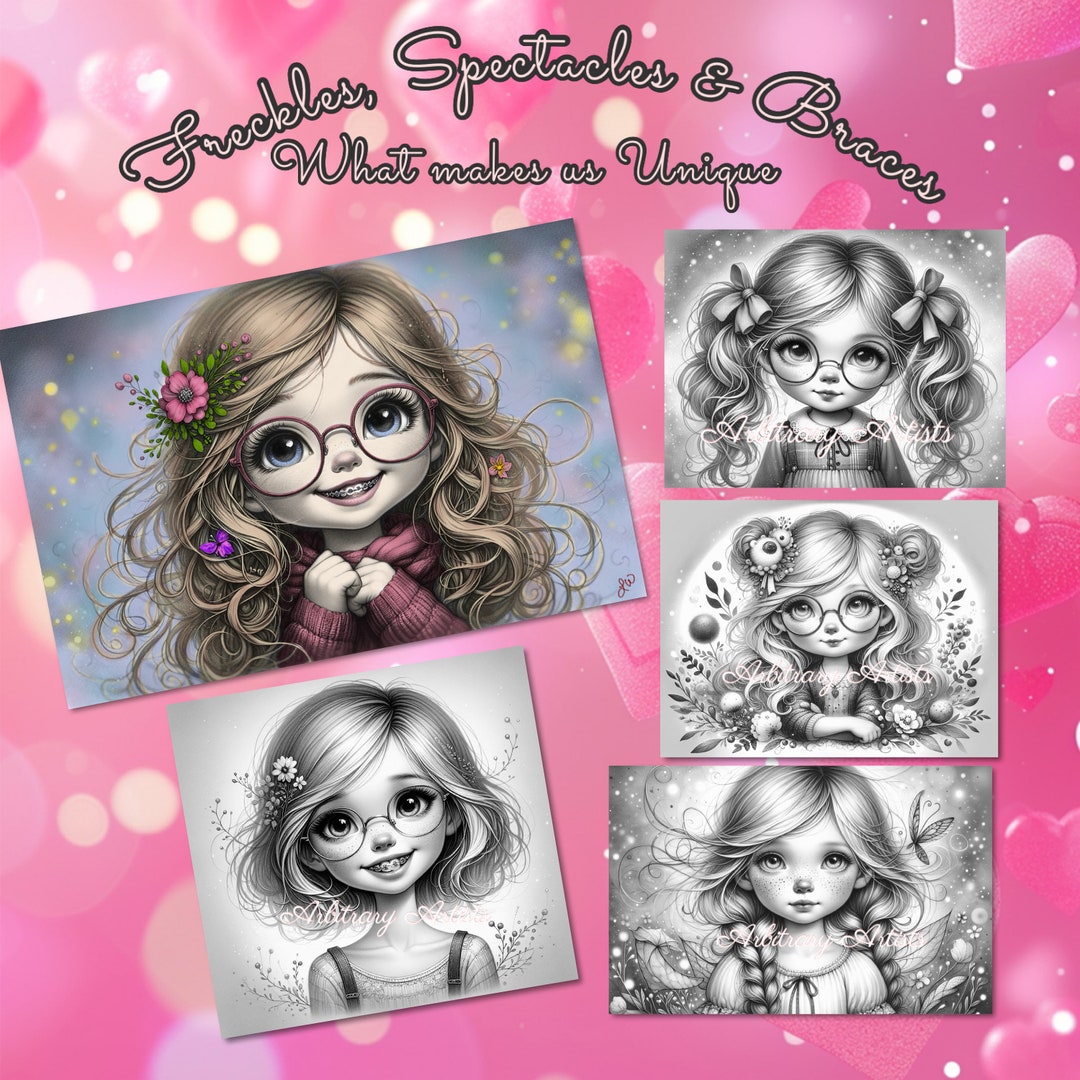 Freckles, Spectacles & Braces 34 Grayscale Coloring Pages - Etsy