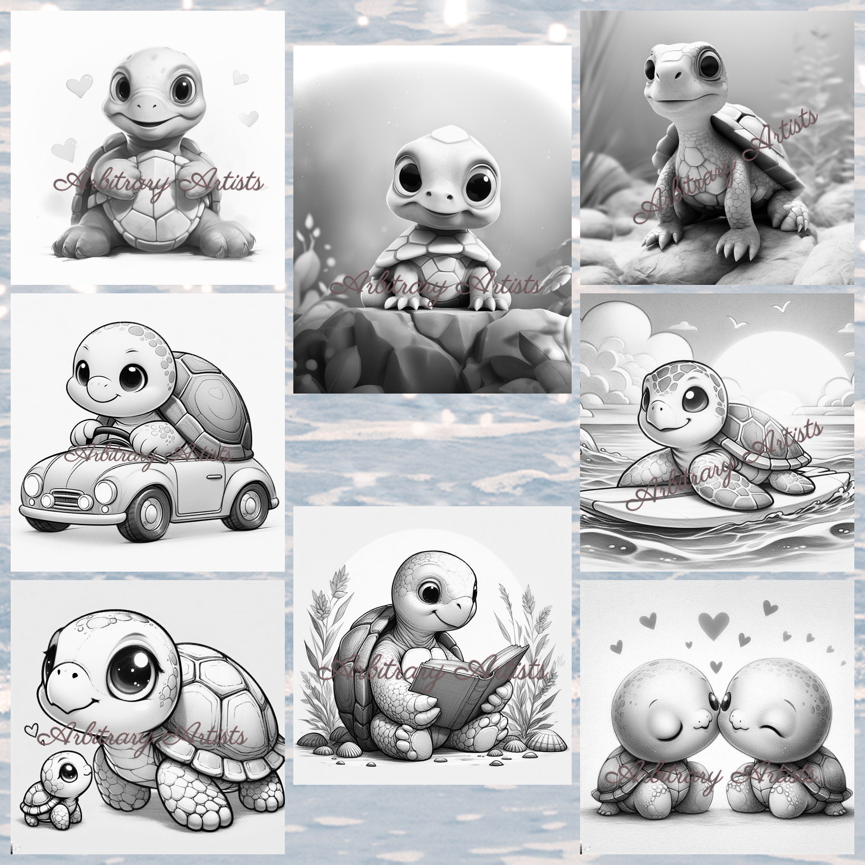 Turtley Awesome 51 Grayscale Coloring Pages - Etsy