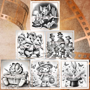 Vintage Cartoons 38 Grayscale Coloring Pages - Etsy