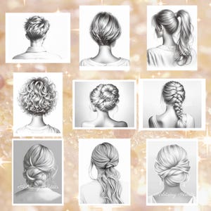 Beautiful Hairstyles 32 Grayscale Coloring Pages, Fun, Relaxing, Adult ...