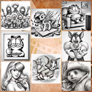 Vintage Cartoons 38 Grayscale Coloring Pages - Etsy