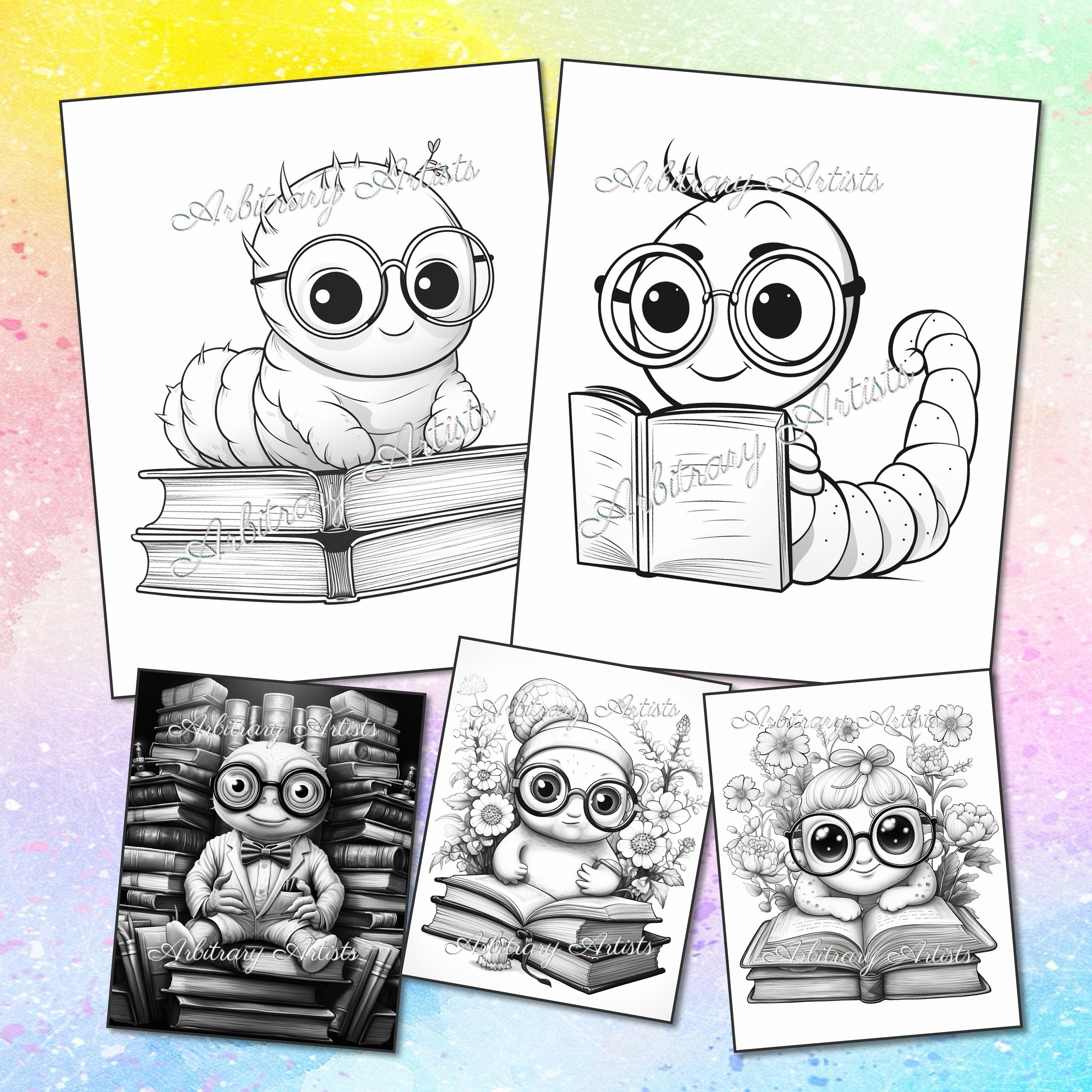 Adorable Bookworms 25 Coloring Pages - Etsy