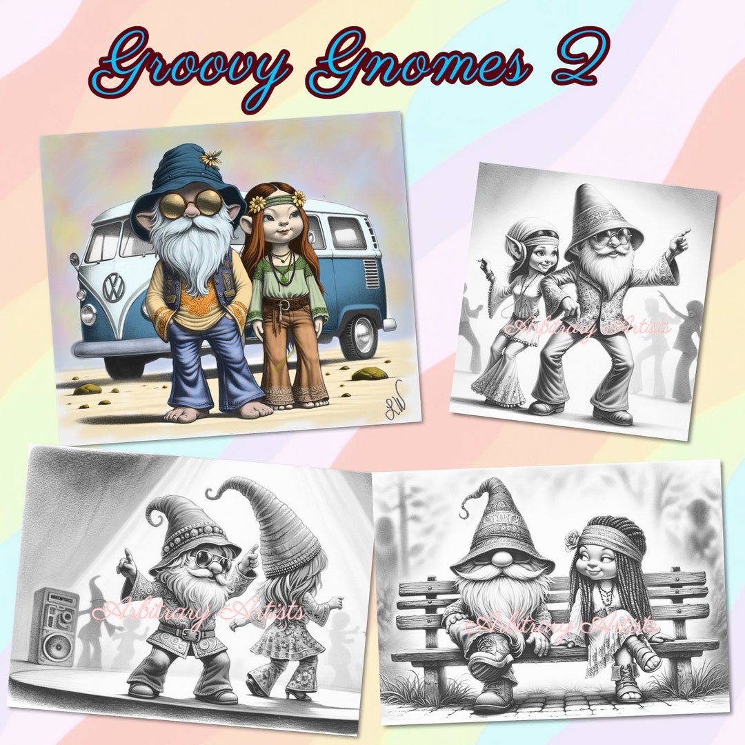 Groovy Gnomes 2 - 32 Grayscale Coloring Pages - Etsy
