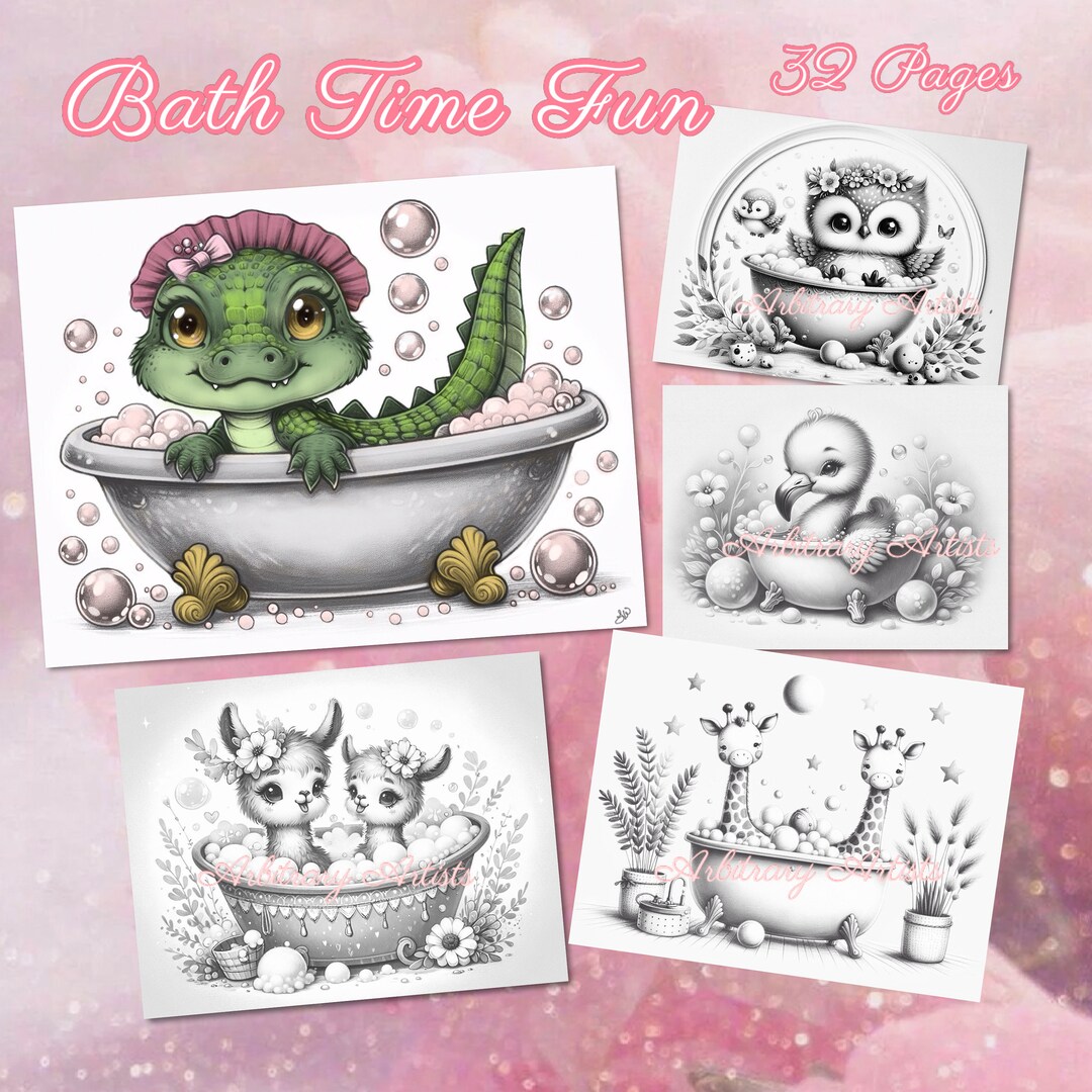 Bath Time Fun 32 Grayscale Coloring Pages - Etsy