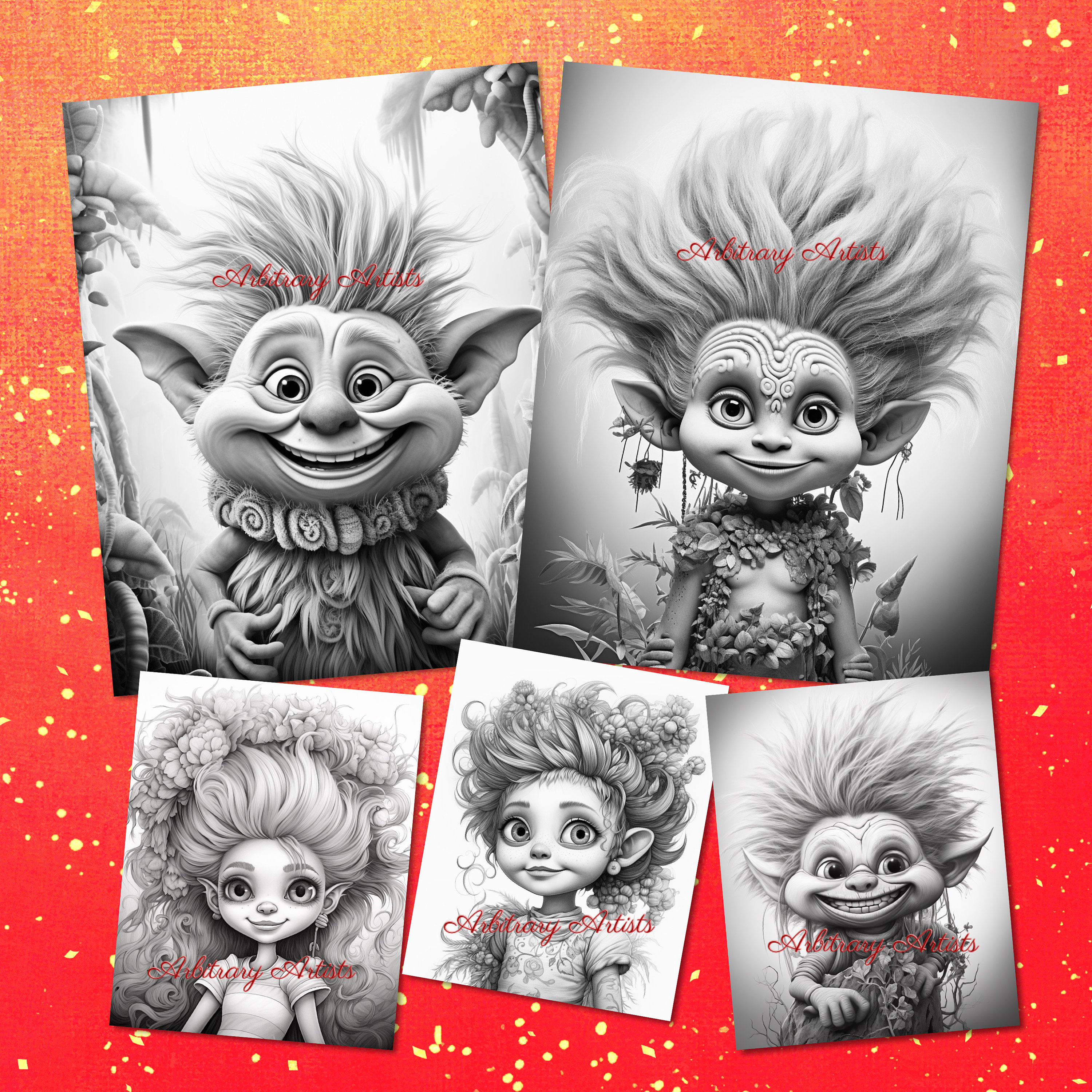 Trolls 25 Adult Grayscale Coloring Pages - Etsy